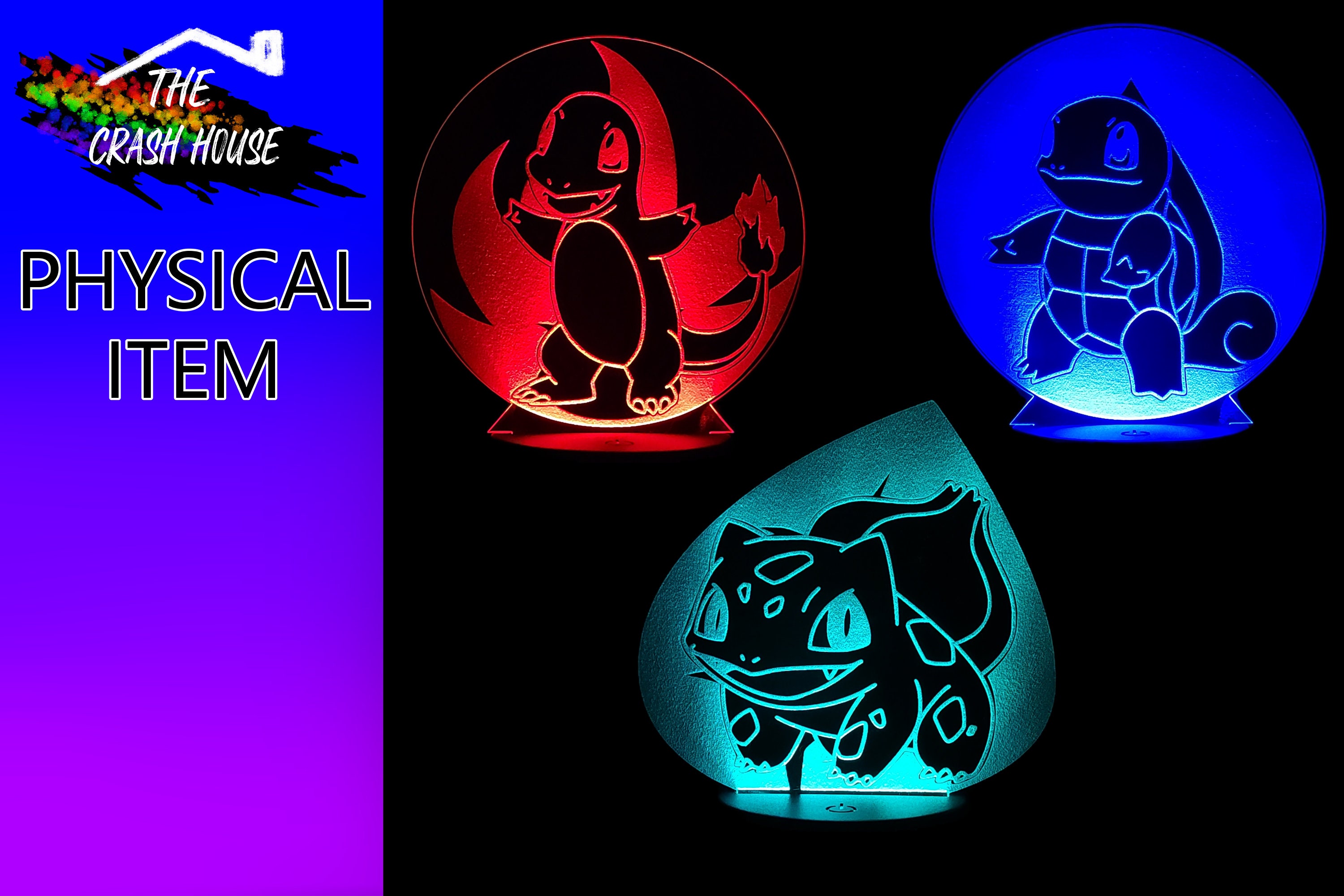Pokémon Starters Acrylic LED Lights Bulbasaur, Charmander, Squirtle ...