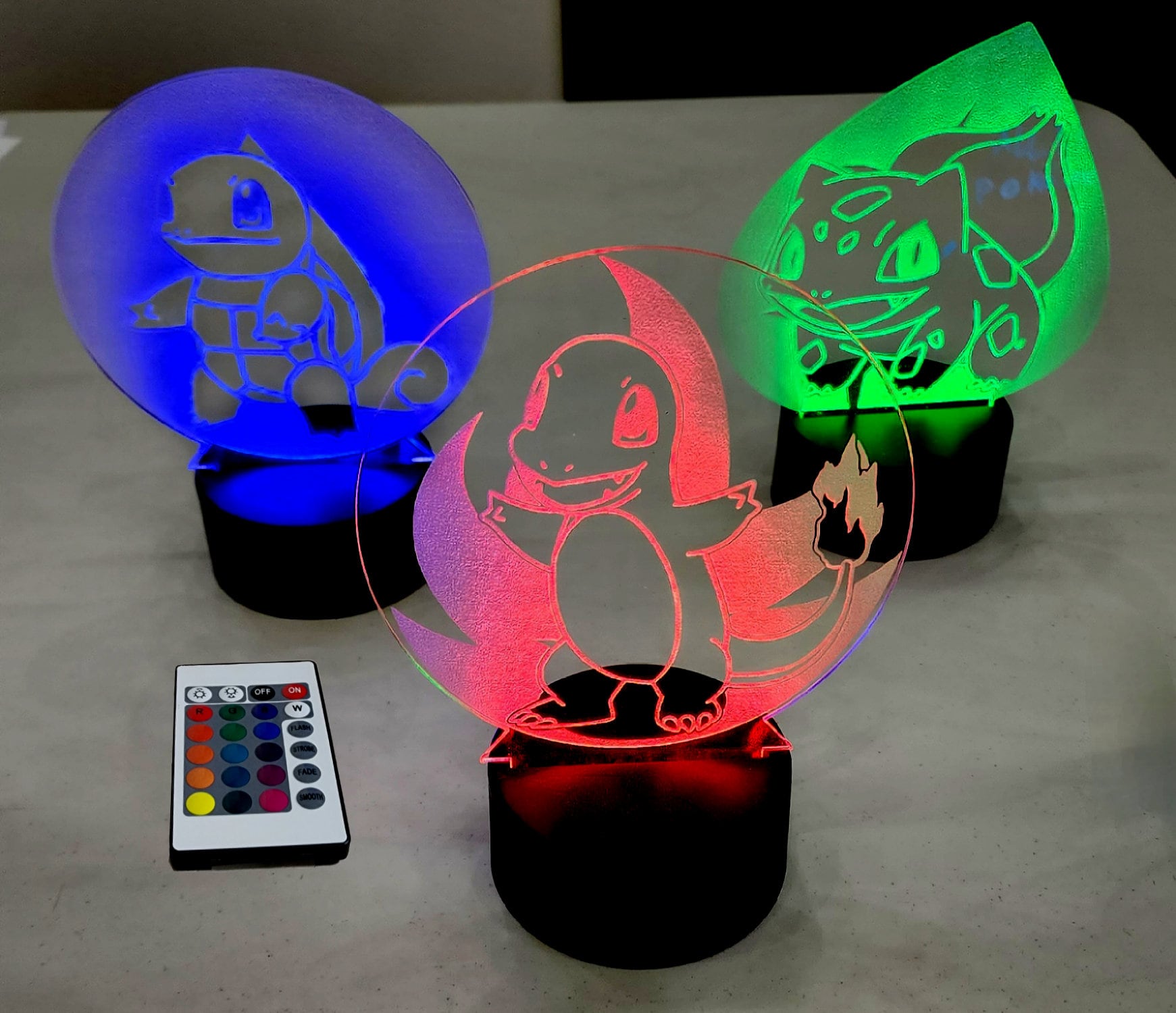 Pokémon Starters Acrylic LED Lights Bulbasaur, Charmander, Squirtle ...