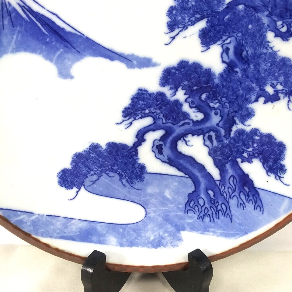Yamatoku Plate - Late Meiji - Blue & White Imari - Featuring Mt. Fuji ...