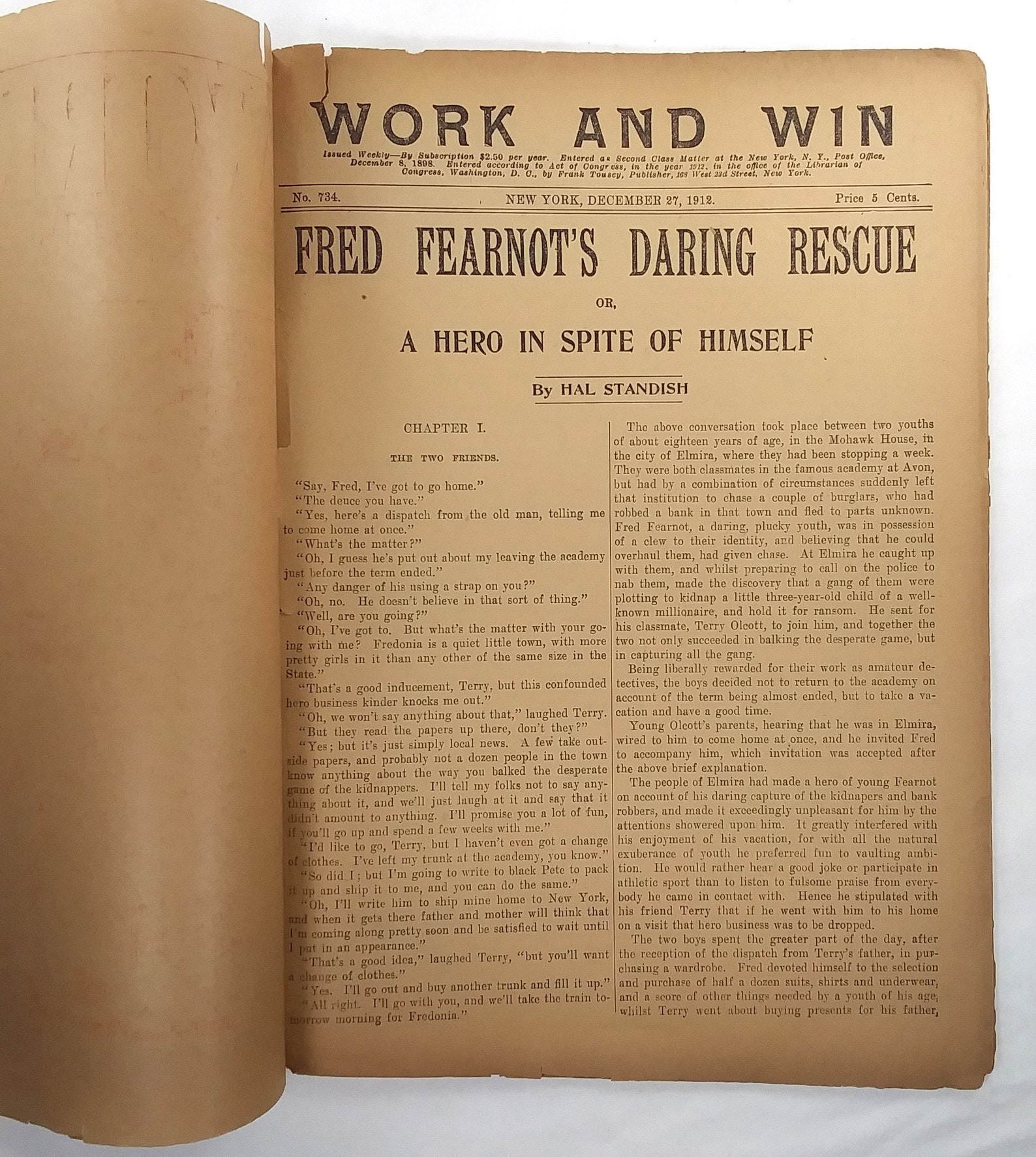Work and Win Weekly Antique Pulp Magazine No. 734 New York December 27 ...