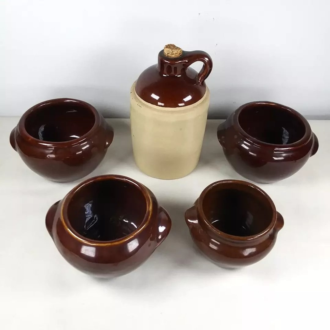 Vintage Brownware Pottery Lot: Mccoy Bean Pot, Syrup Jug & Cheese Pot ...
