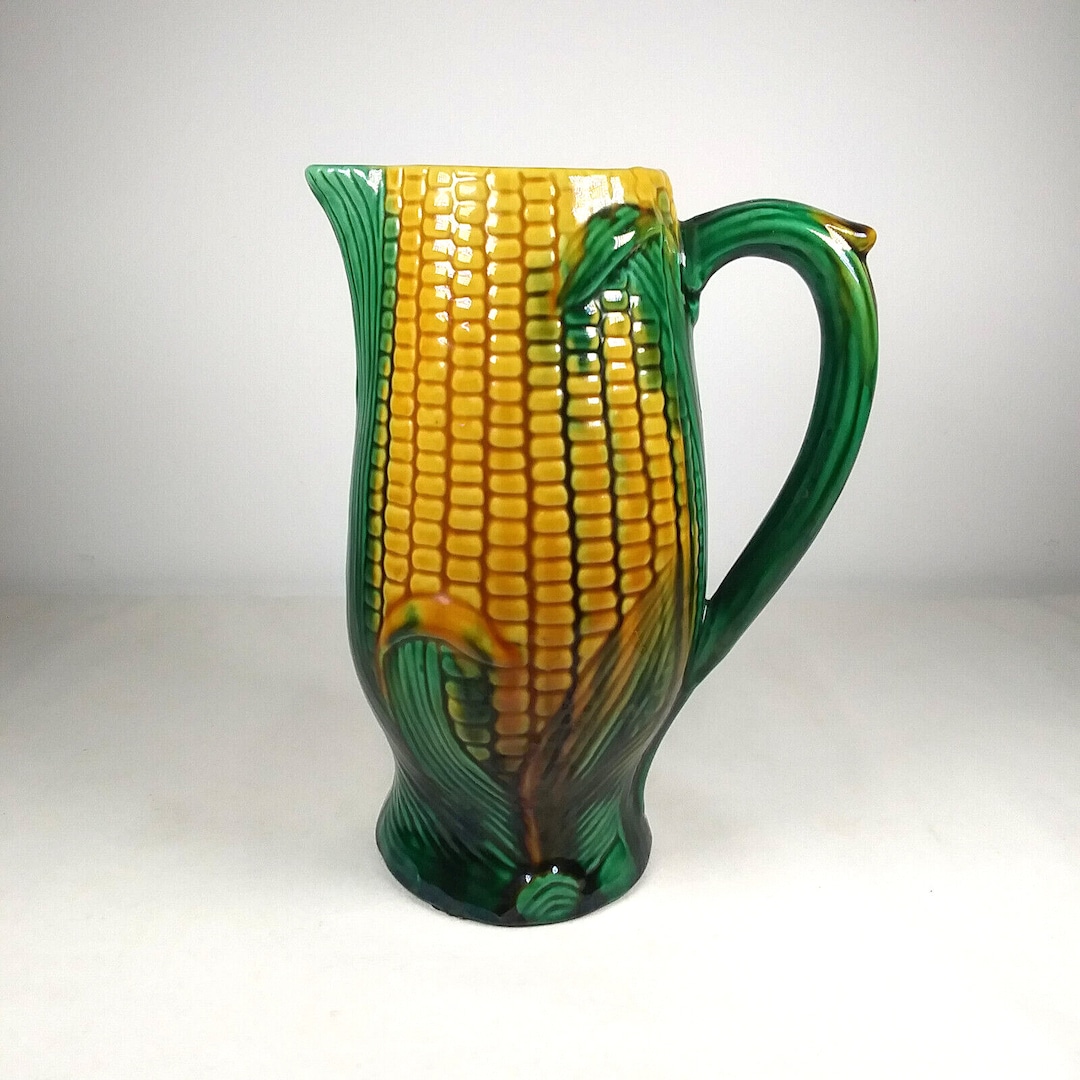 Majolica Ear of Corn Pitcher or Creamer Vintage Reproduction Yellow and ...