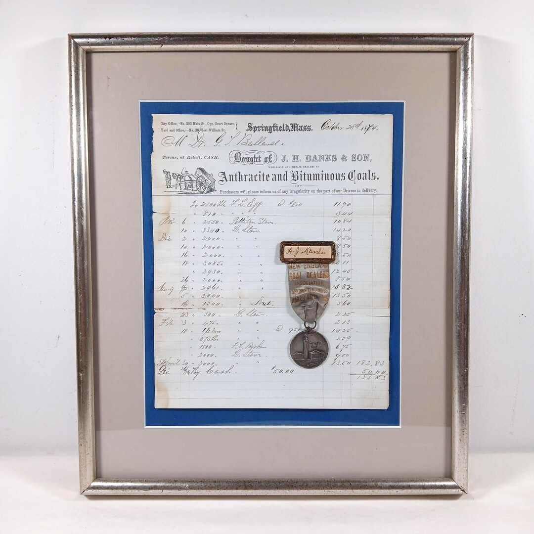 Coal Purchase Bill Receipt Antique 1874 J.H. Banks & Son Springfield ...