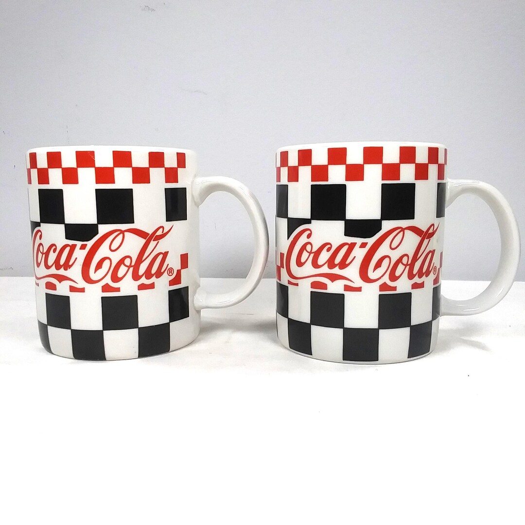 Pair of Coca-cola Mugs by Gibson Designs Red & Black Checkered Pattern ...