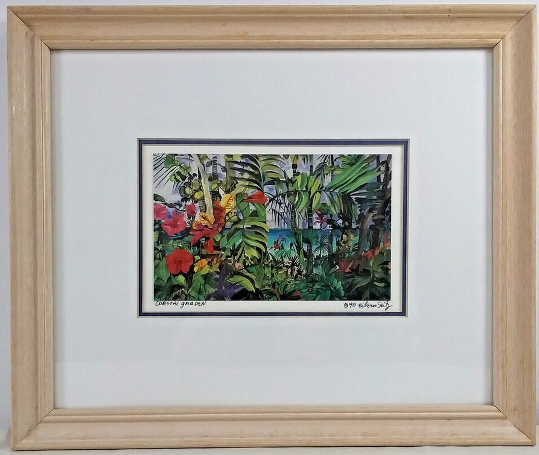 Tropical Scene "coastal Garden" Retired 1990 Framed Print Artist Eileen ...