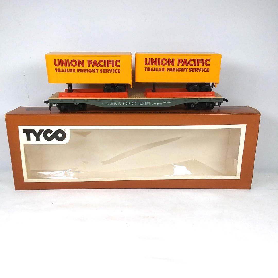 Vintage Tyco HO A.T & S.F. Piggyback Flat Car Set With Santa Fe ...