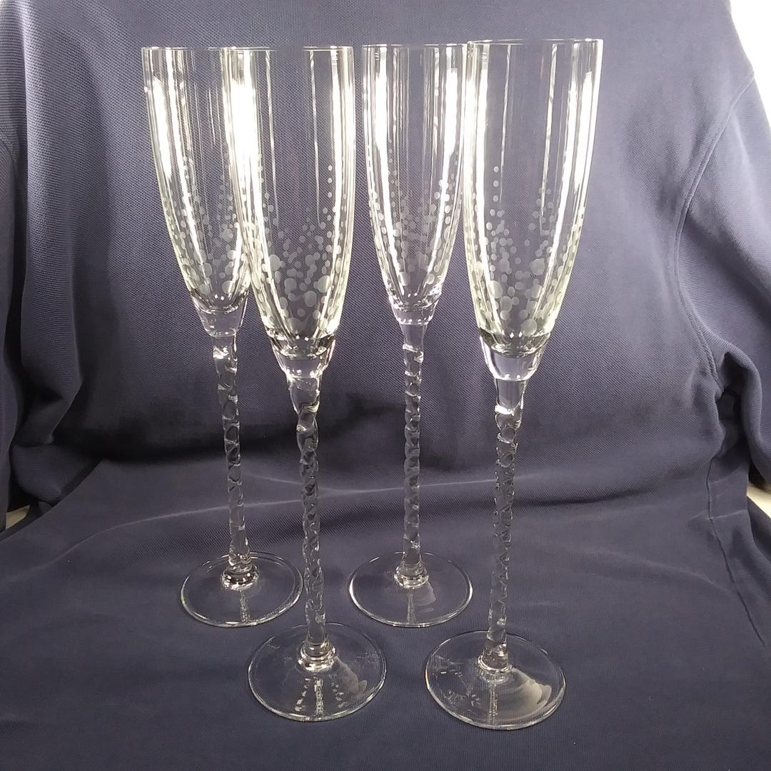 Champagne Flutes - Set of 4 - Etched Bubbles - Elegant Extra Tall ...
