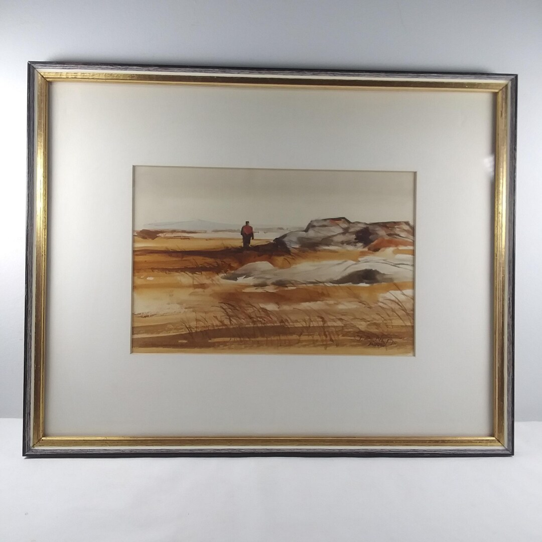 John A. Neff Watercolor Cold Weather Walk Along the Shoreline Signed ...