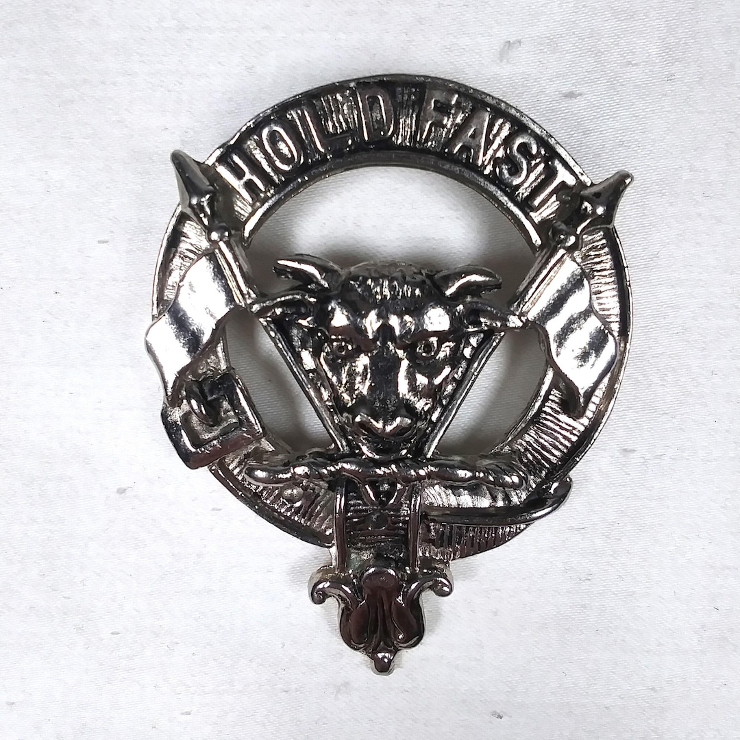 Macleod Clan Crest Pewter Cap Badge by Art Pewter Bull's Head Motto ...