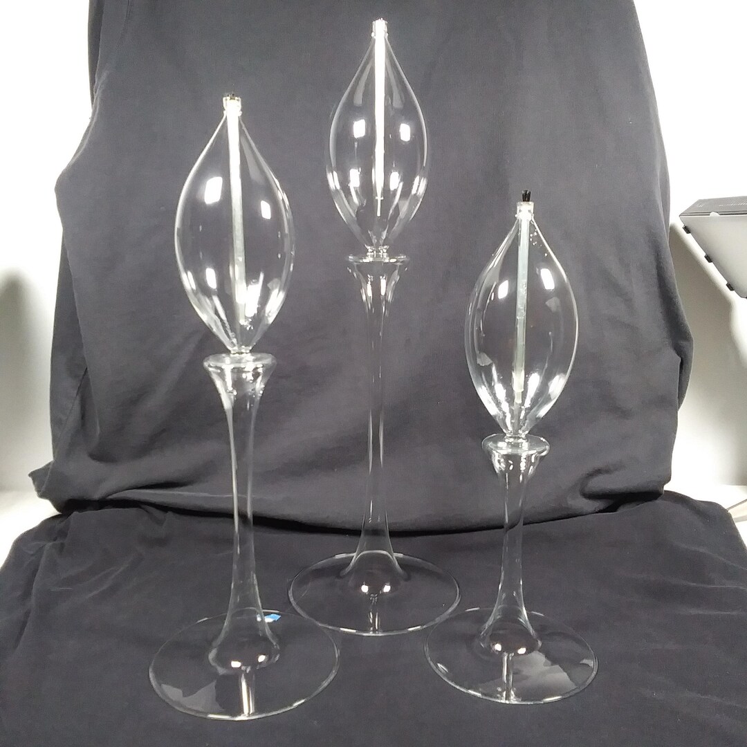 Firelight Glass Waterlily Oil Candles Set of 3 Handblown Small Trio 10 ...