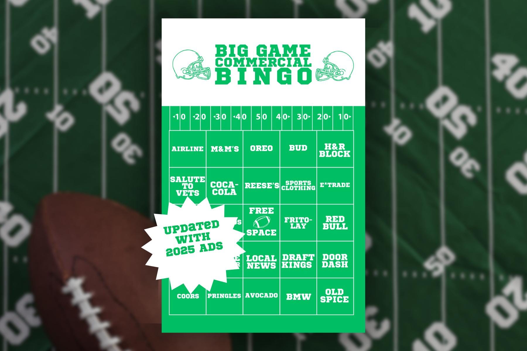 Big Game Commercial Bingo Game Super Bowl Bingo Game Super Bowl Party ...