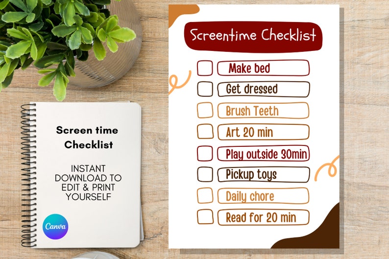 Screen Time Checklist Template - Etsy