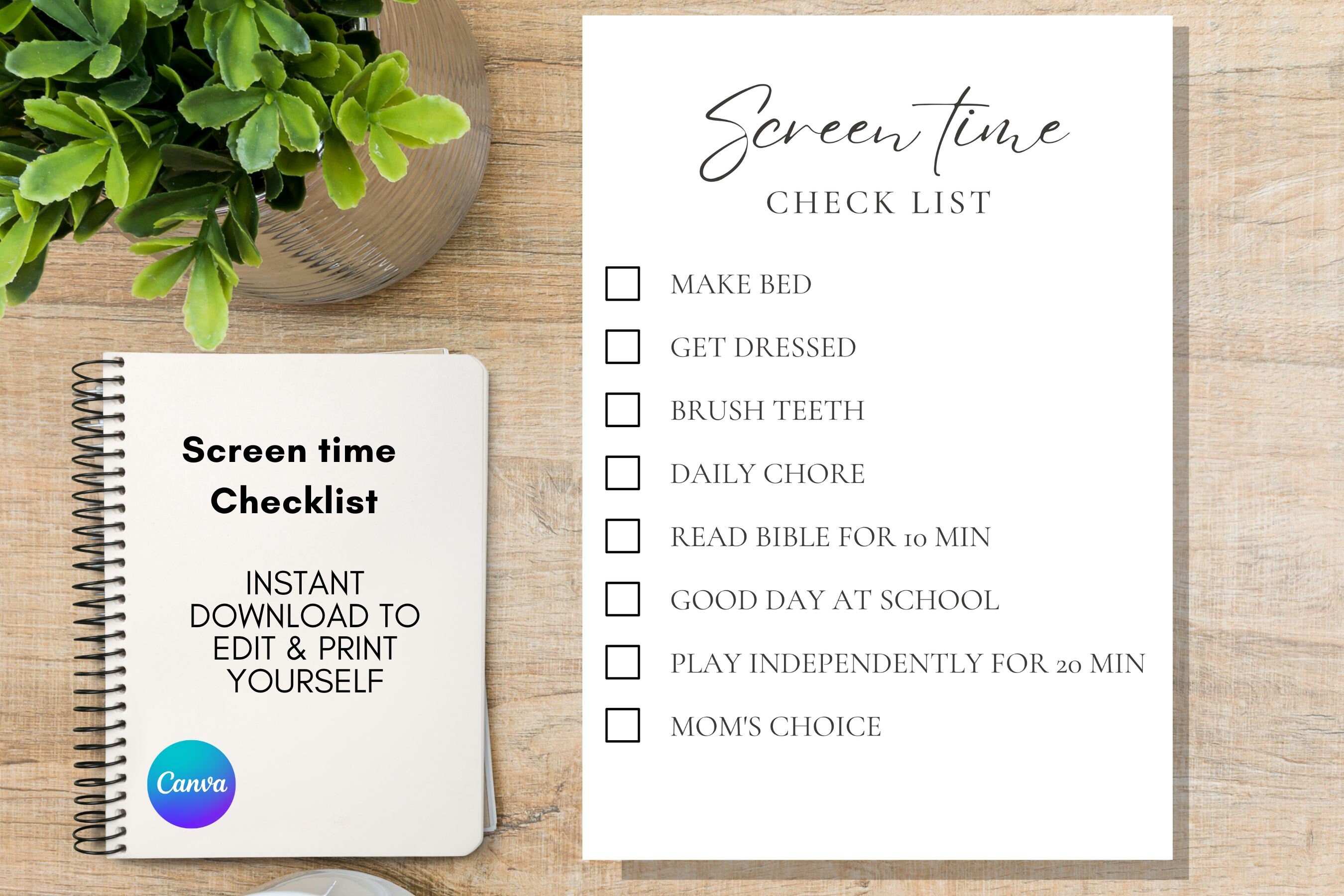 Minimalist Screen Time Checklist Template - Etsy