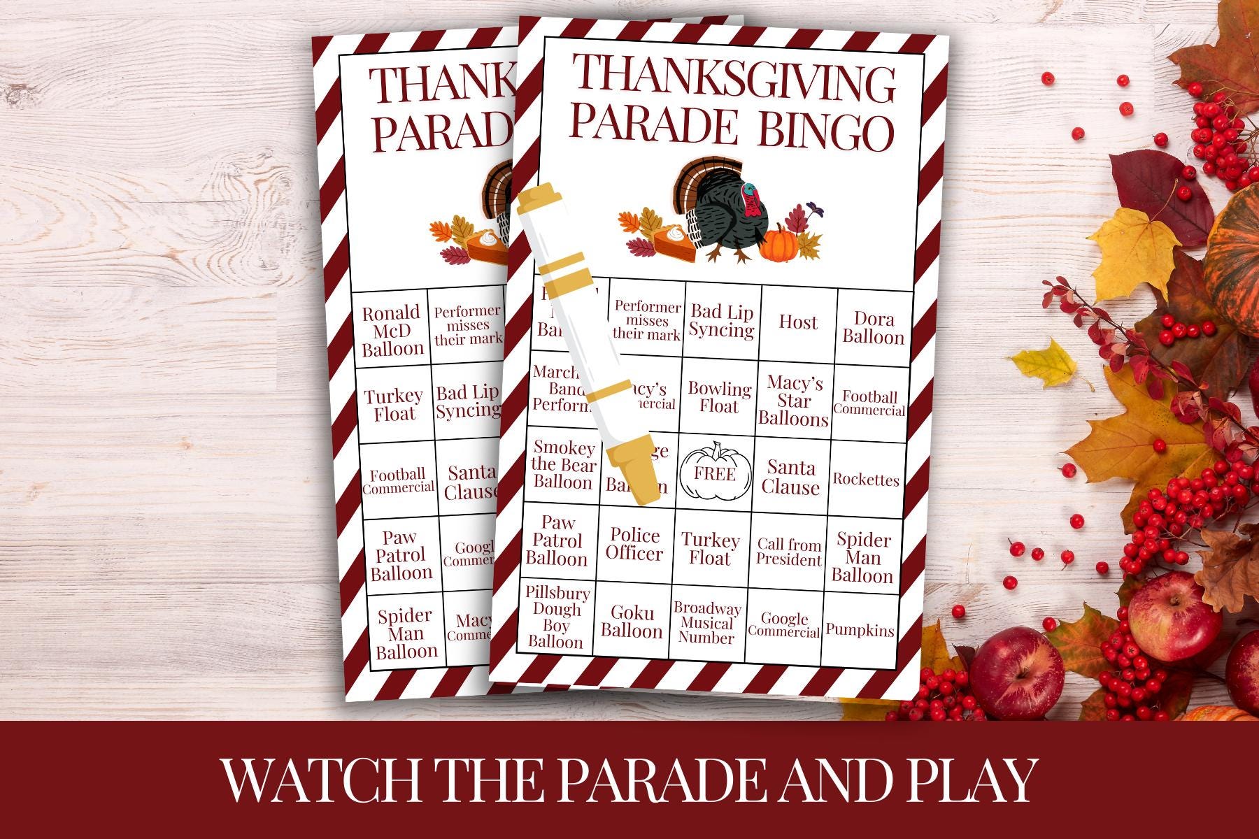 Thanksgiving Day Parade Bingo Game Printable Macy's Parade Bingo Game ...