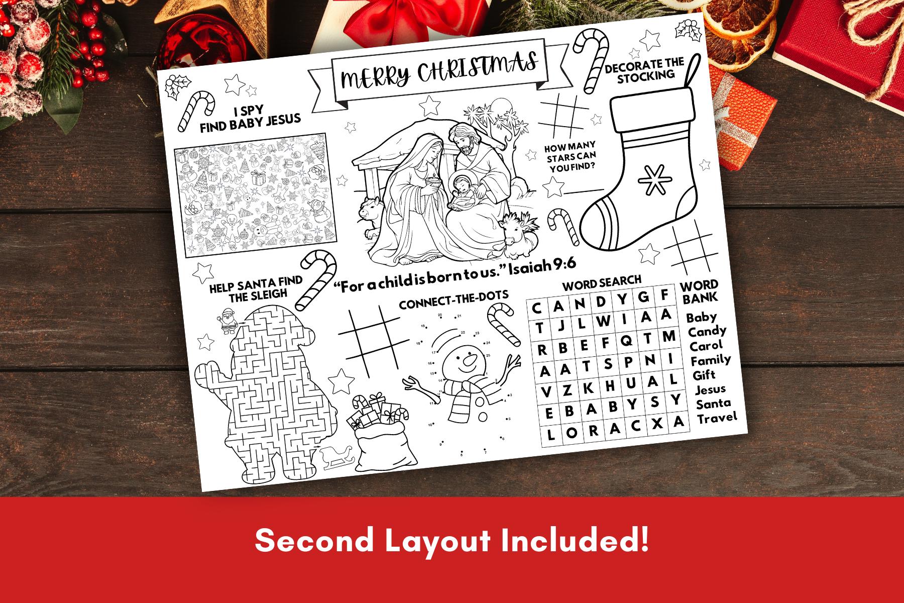 Christmas Activity Placemat Kids Printable Christian Christmas Placemat ...