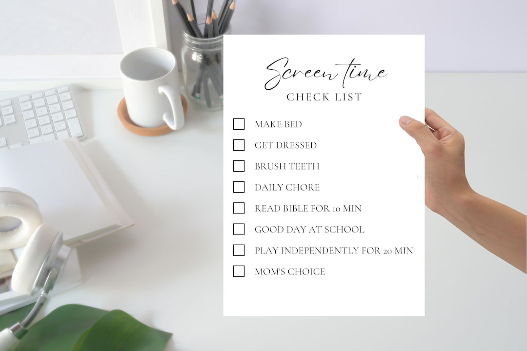 Minimalist Screen Time Checklist Template - Etsy