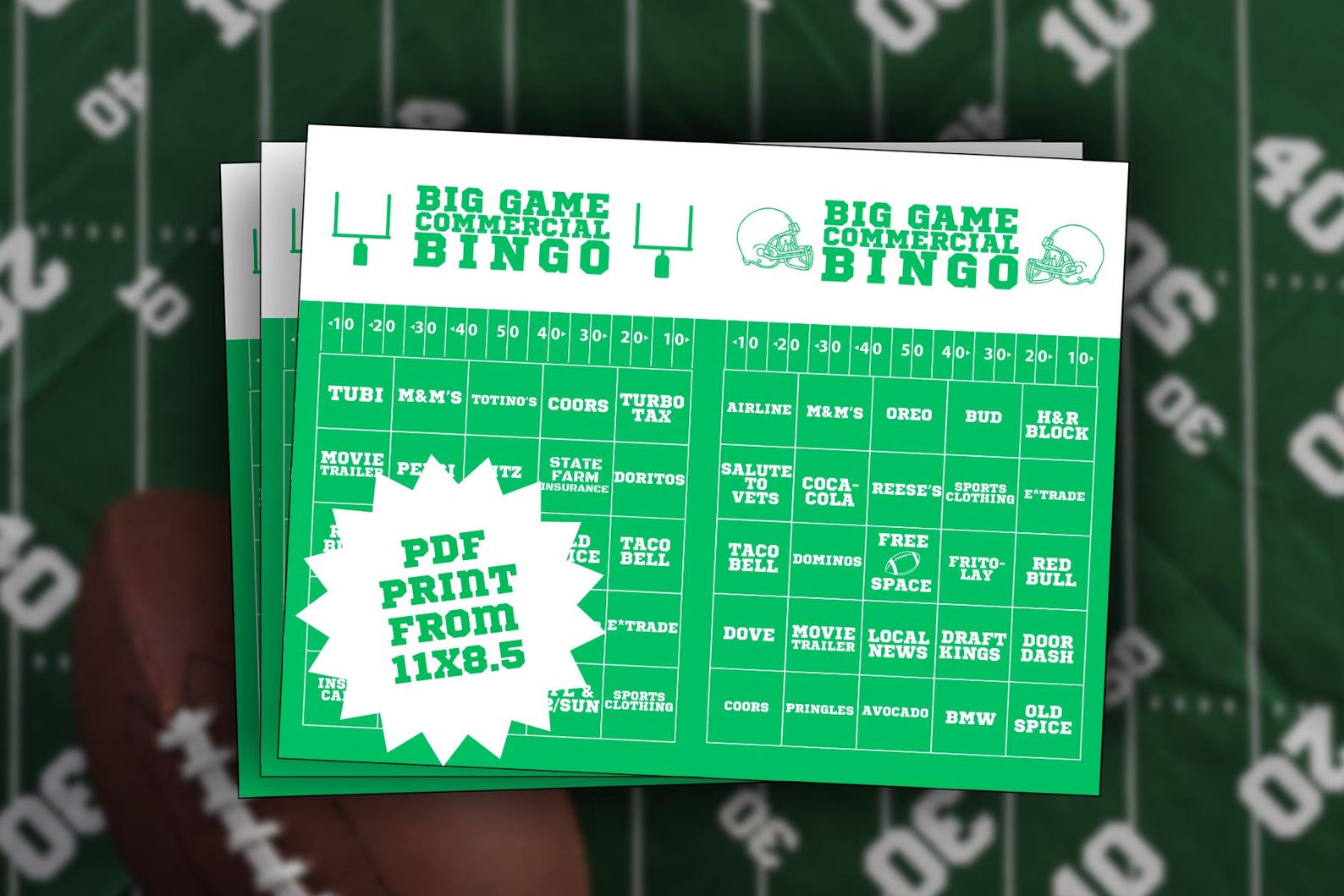 Big Game Commercial Bingo Game Super Bowl Bingo Game Super Bowl Party ...