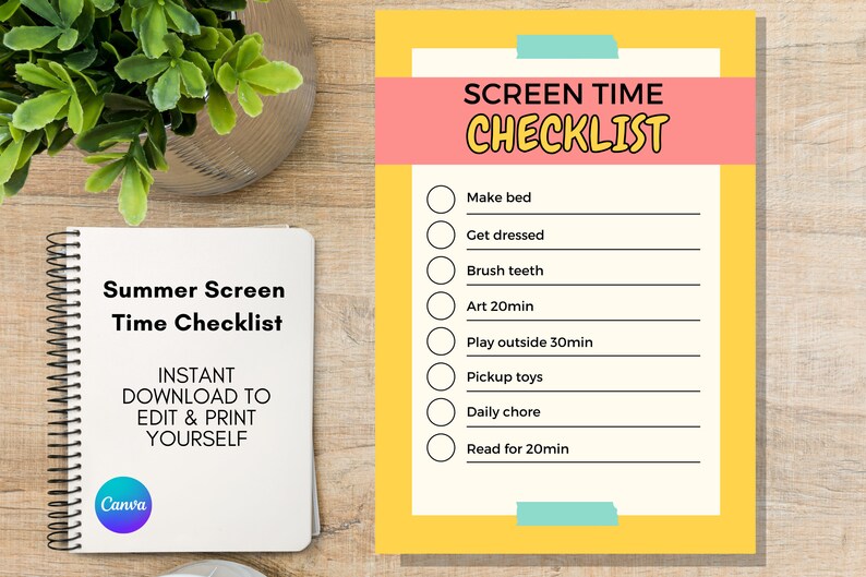Summer Screen Time Checklist Template - Etsy