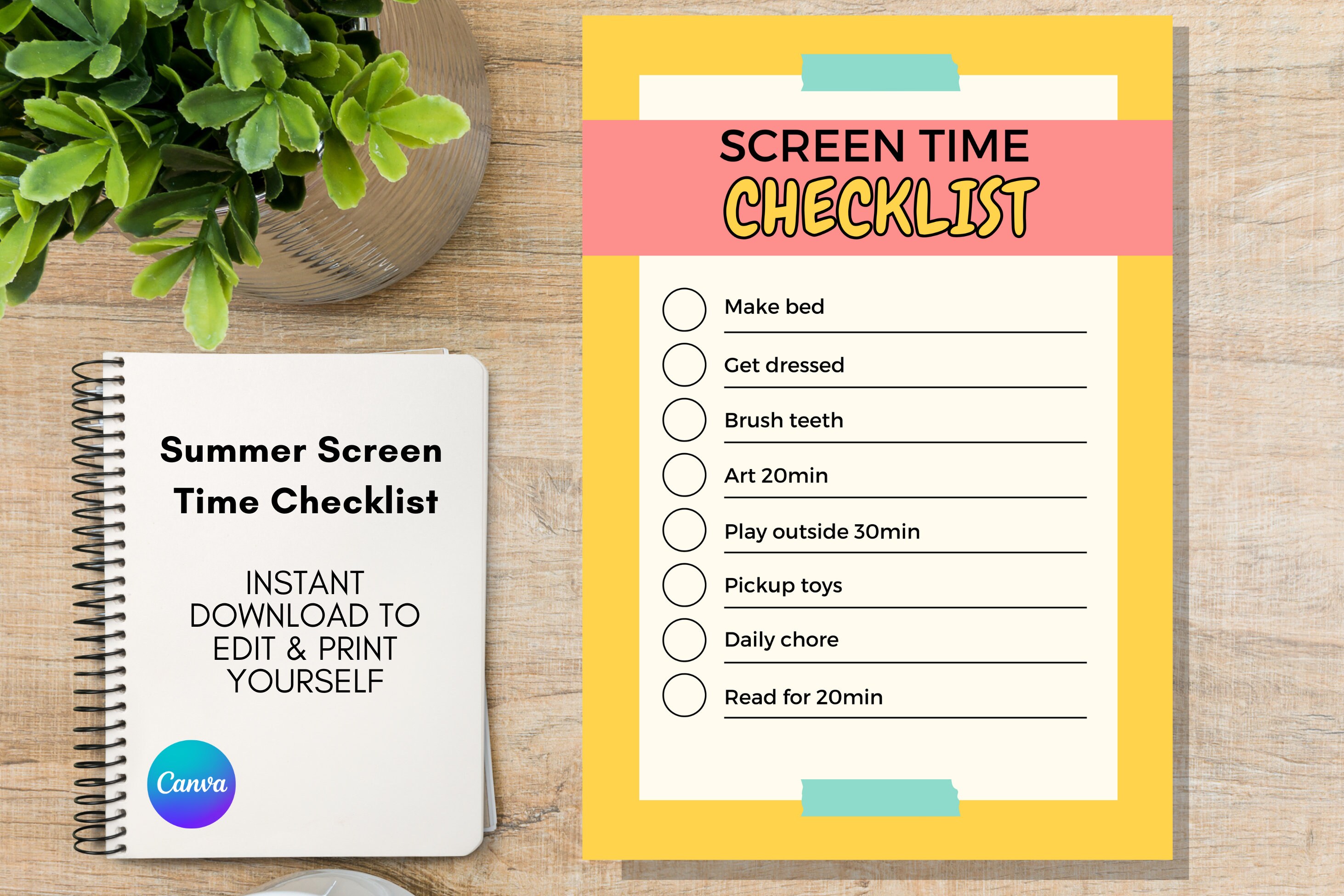 Summer Screen Time Checklist Template - Etsy