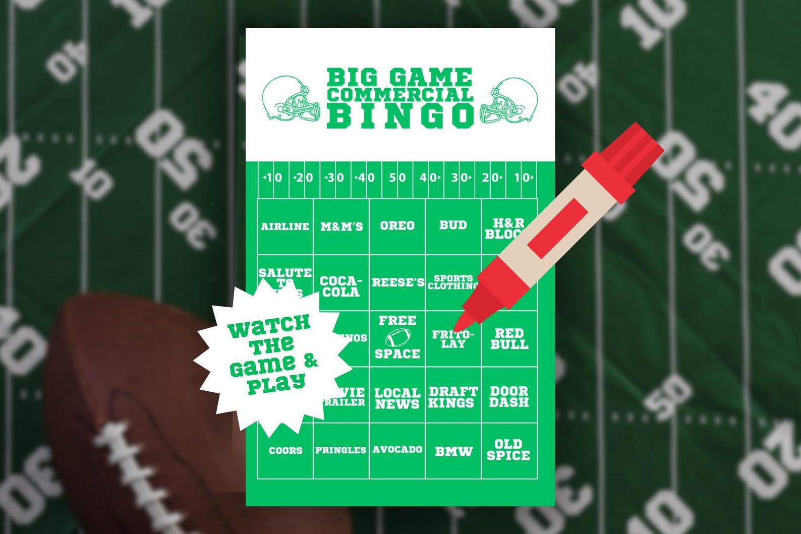 Big Game Commercial Bingo Game Super Bowl Bingo Game Super Bowl Party ...