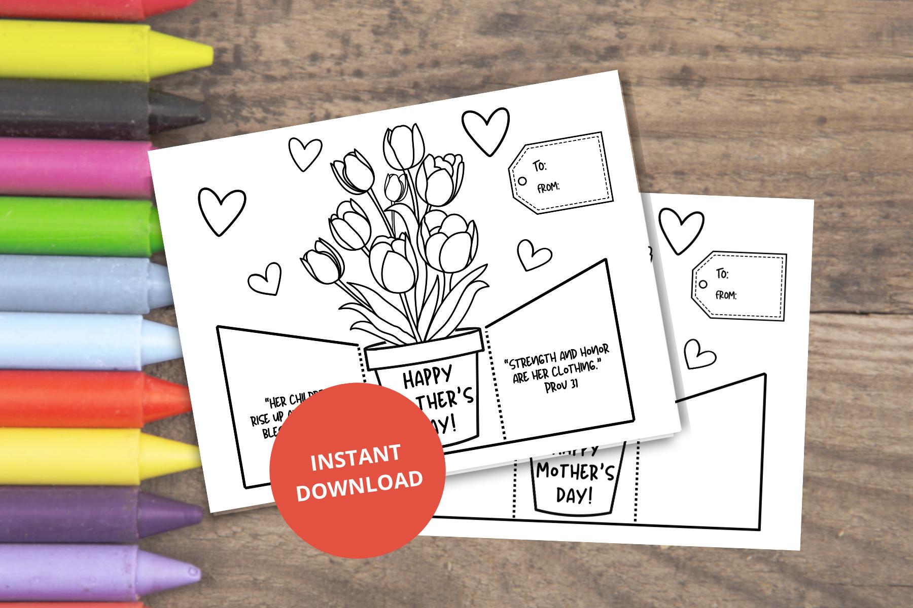 Easy Mother's Day Craft for Kids Coloring Page for Mom Keepsake Gift ...
