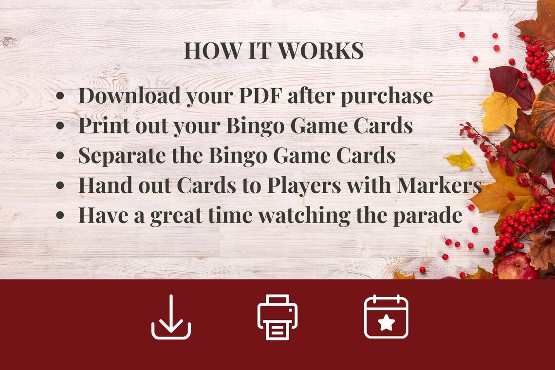 Thanksgiving Day Parade Bingo Game Printable Macy's Parade Bingo Game ...