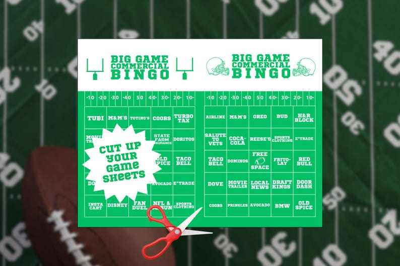 Big Game Commercial Bingo Game Super Bowl Bingo Game Super Bowl Party ...