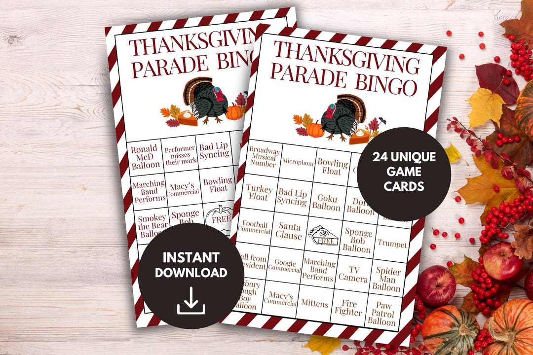 Thanksgiving Day Parade Bingo Game Printable Macy's Parade Bingo Game ...