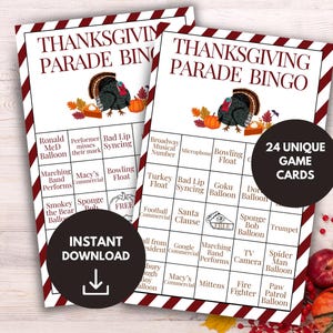 Thanksgiving Day Parade Bingo Game Printable Macy's Parade Bingo Game ...