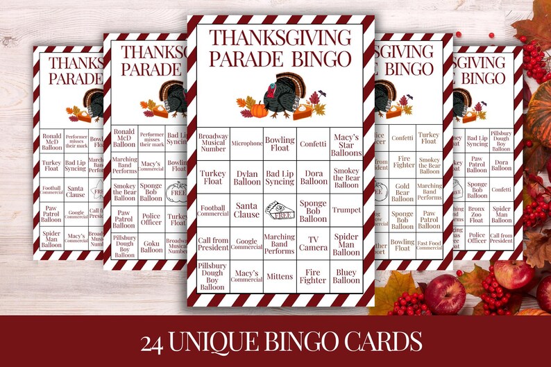 Thanksgiving Day Parade Bingo Game Printable Macy's Parade Bingo Game ...