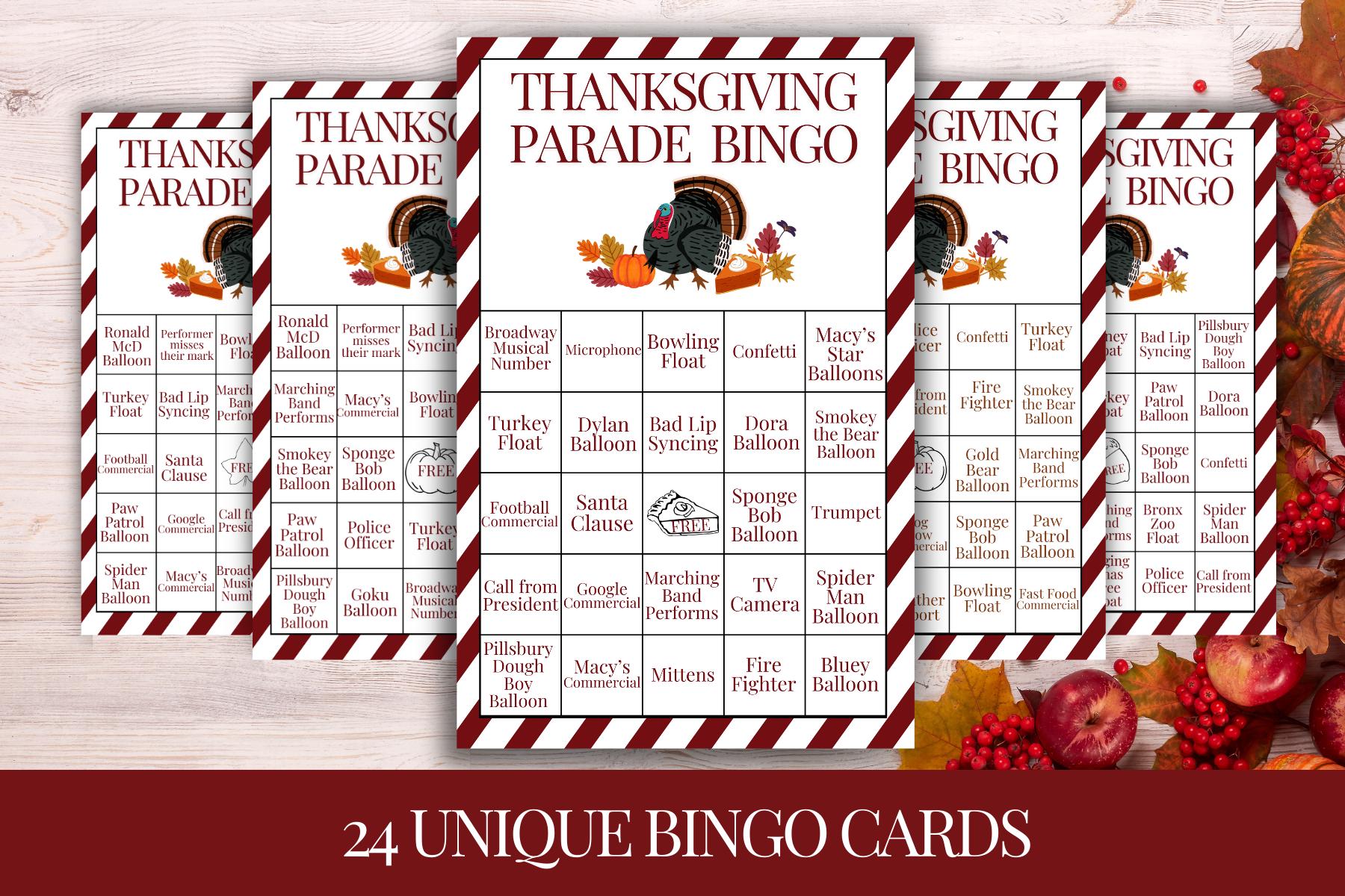 Thanksgiving Day Parade Bingo Game Printable Macy's Parade Bingo Game ...