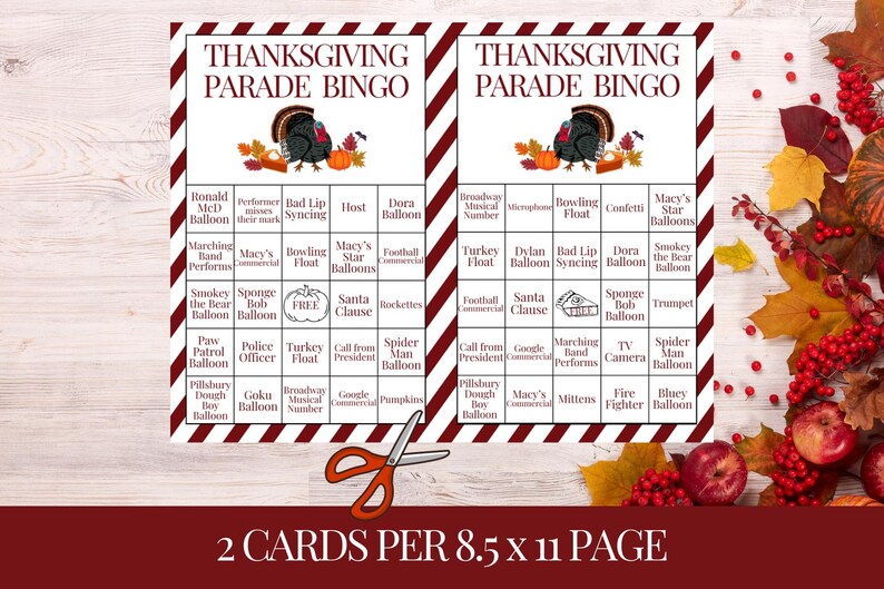 Thanksgiving Day Parade Bingo Game Printable Macy's Parade Bingo Game ...
