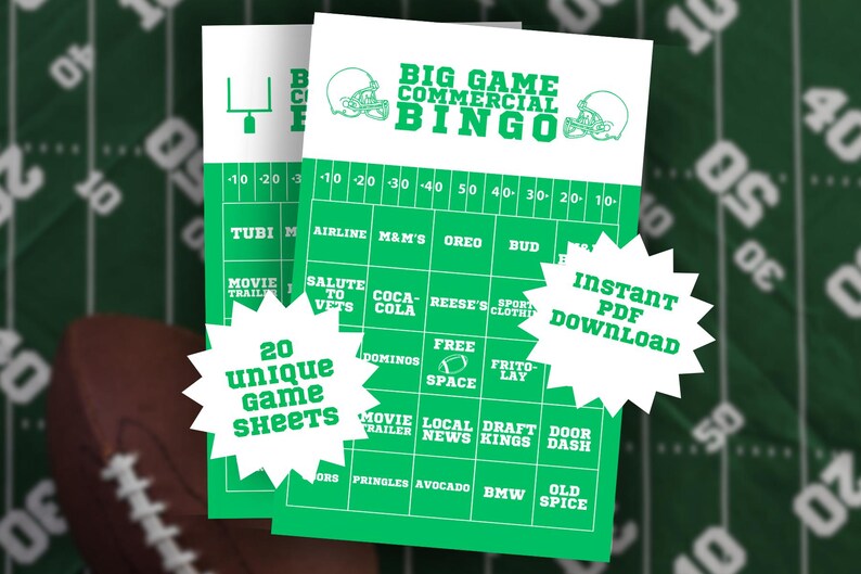Big Game Commercial Bingo Game Super Bowl Bingo Game Super Bowl Party ...