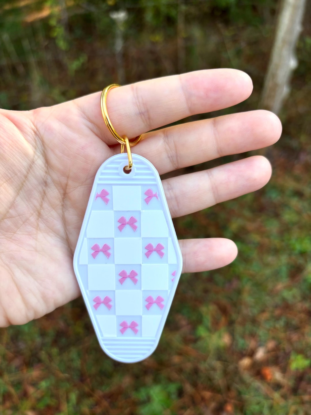 Checkered Bow Keychain, Trendy Keychain, Pink Keychain, Motel Keychain ...