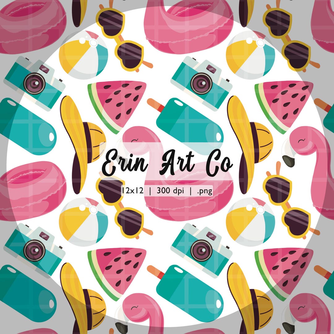 Summer Fun Poolside Big Seamless Pattern File Hand Drawn PNG Download ...