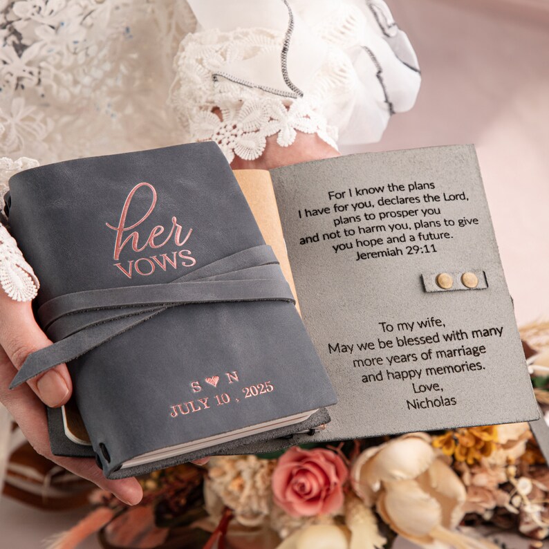 Personalized Wedding Leather Vows Books for Him and Her, Custom Wedding ...