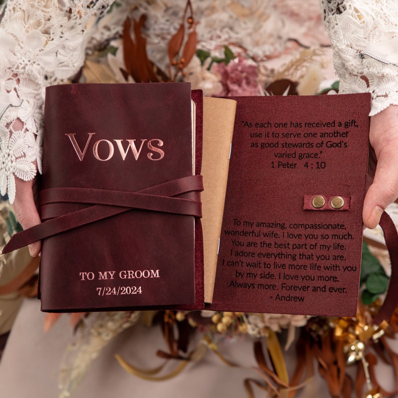 Personalized Wedding Leather Vows Books for Him and Her, Custom Wedding ...