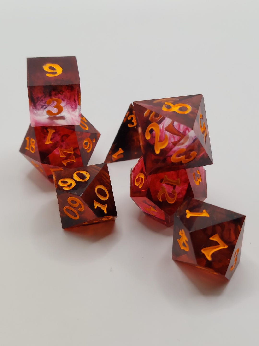 Red Smoke D&D Dice, Sharp Edge Dice, Dnd Dice (hellish Rebuke Set) - Etsy