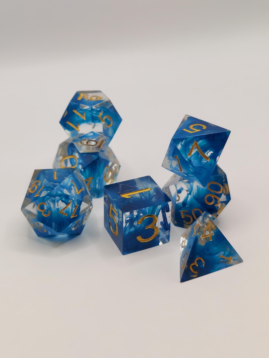 Dnd Dice "tidal Wave" Set, Full Set Sharp Edge Dice, TTRPG Dice, D&D ...