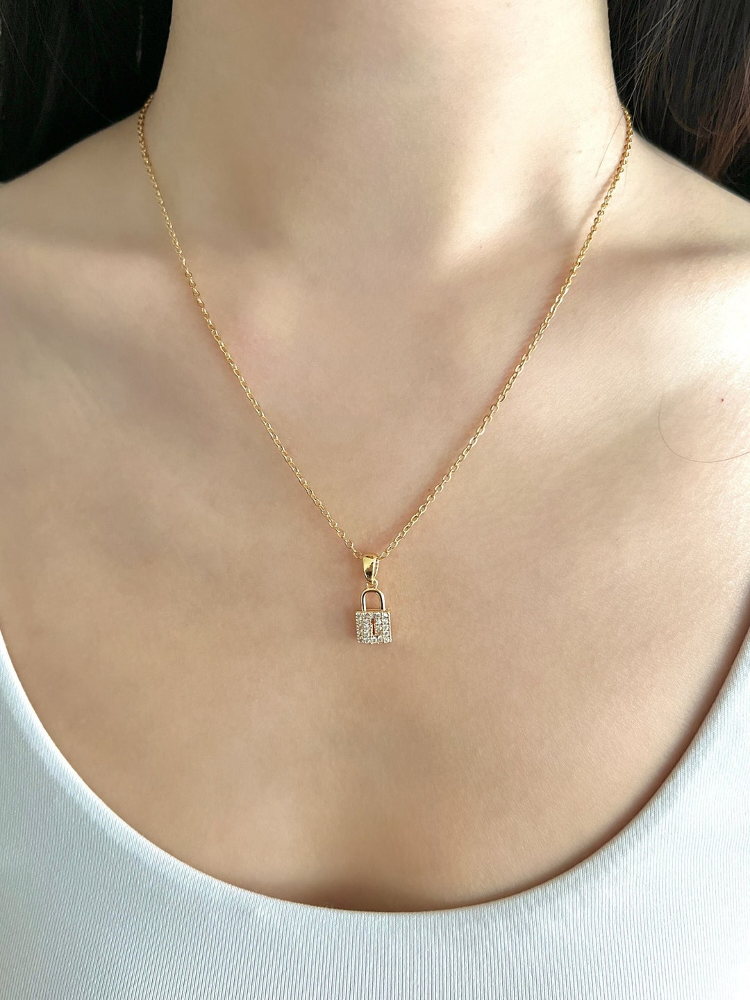 Gold Lock Necklace Stainless Steel Hypoallergenic 18k Gold Padlock ...