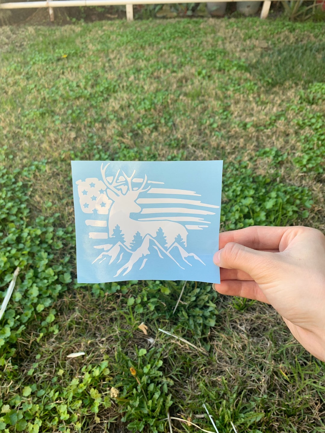 Deer With Distressed American Flag Decal Sticker - Buck Hunting Decal ...