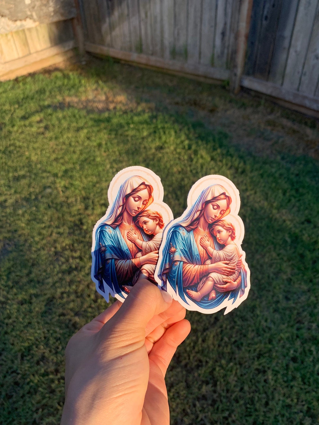 Virgen Mary With Baby Jesus 2x Animated Cute Die Cut Printed Stickers ...