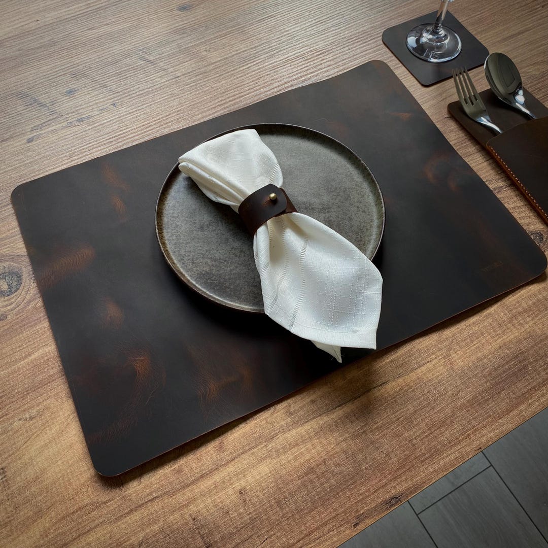 Personalized Leather Placemats for Dining Tables, Rectangle Leather ...