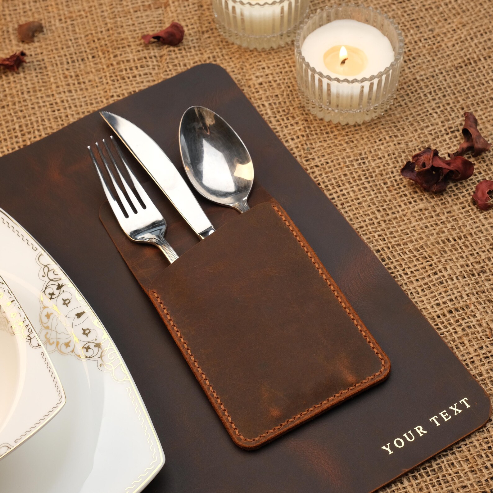 Personalized Leather Cutlery Holder Perfect for Restaurants, Cutlery ...