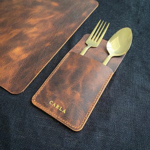 Leather Cutlery Holder Personalized Handmade Cutlery Pouch for Dining ...