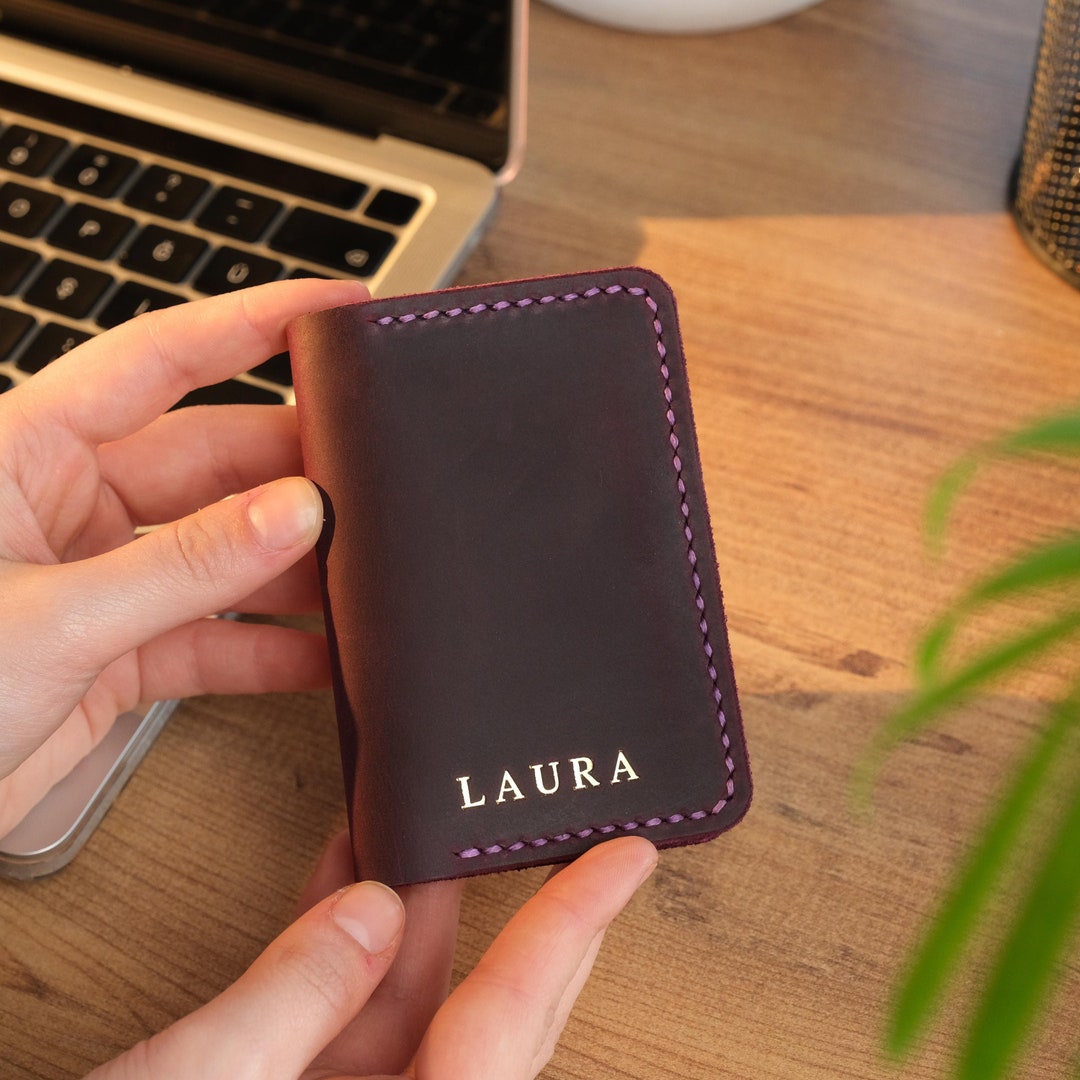 Personalized Handmade Leather Credit Card Holder, Slim Bifold Card ...