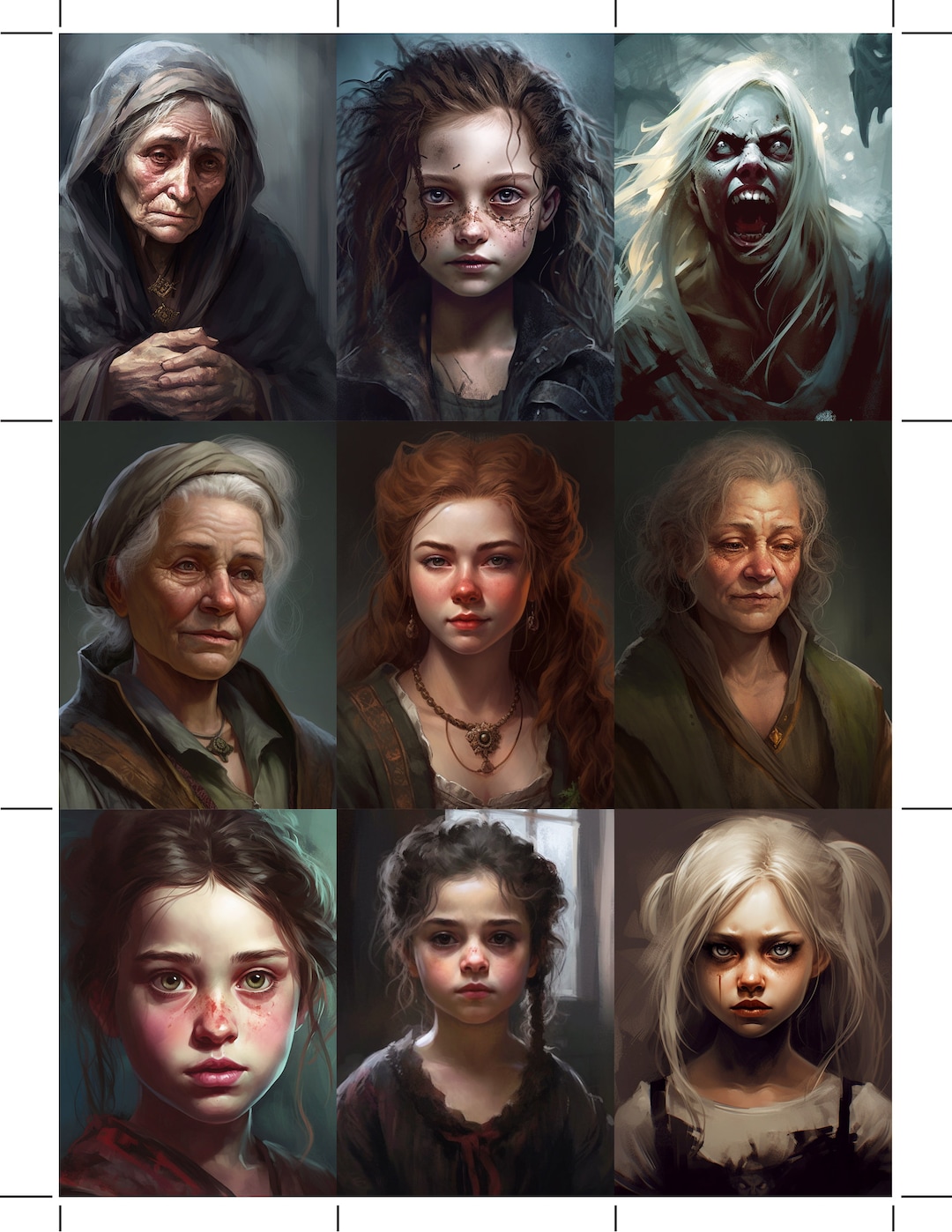 A4 Sheet of D&D NPC Woman Characters in a Gothic World - Etsy