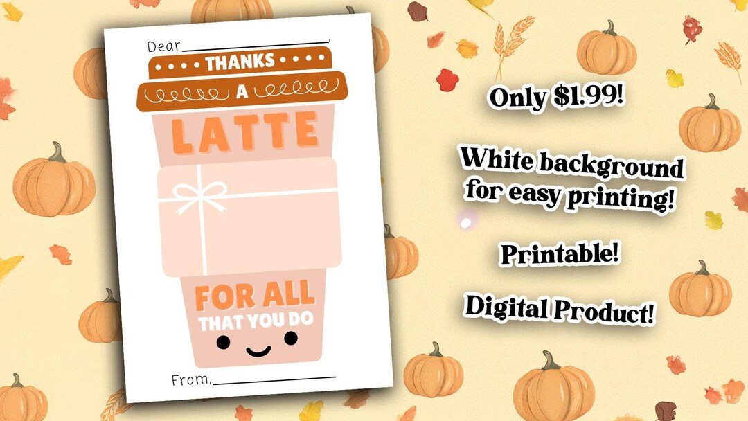 Thanks A Latte Thanksgiving Gift Card Holder (printable Item!) - Etsy