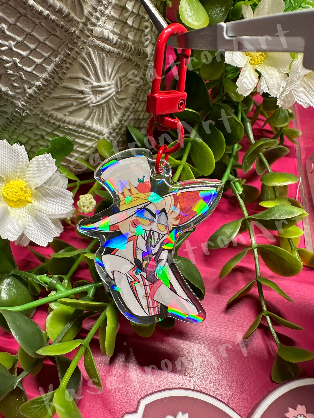 Hazbin Hotel Cheeky Lucifer Charm / Keychain Prism Holographic Acrylic ...