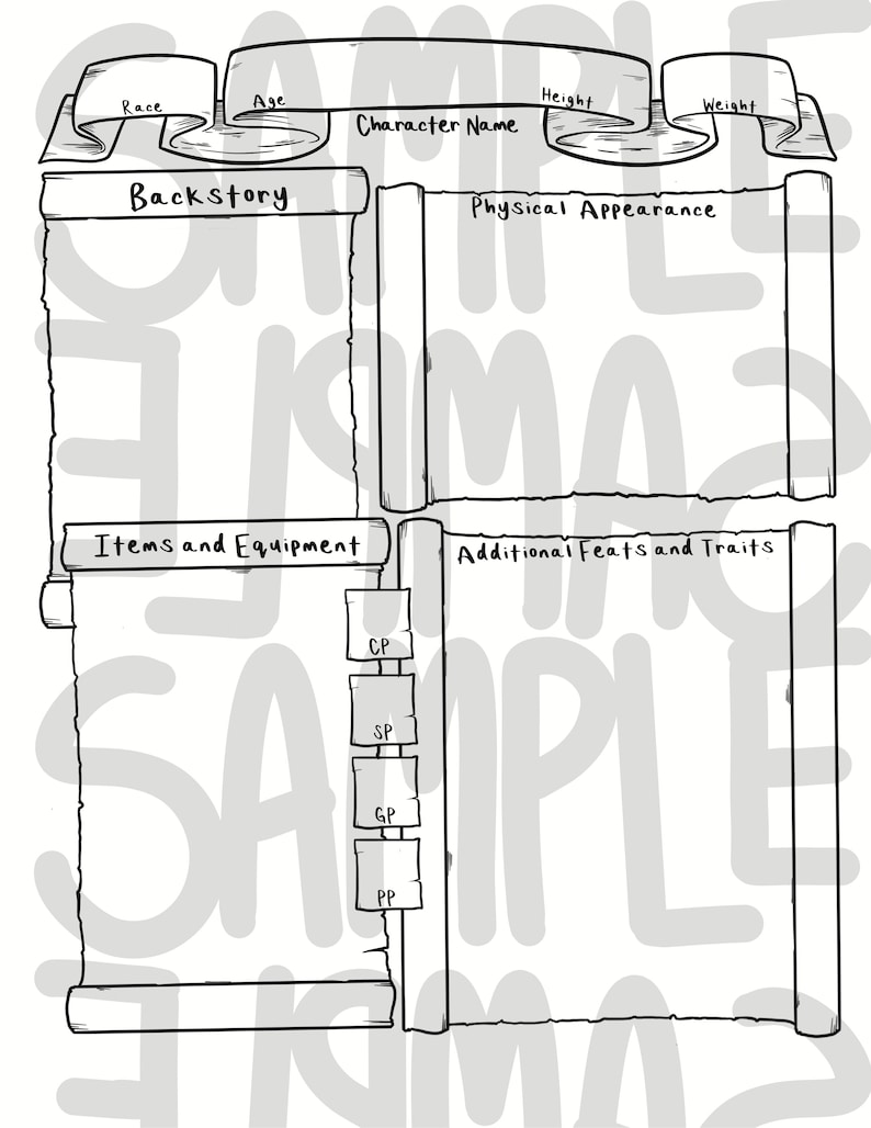 Dungeons and Dragons 5E Character Sheet Hand Drawn Unique - Etsy Canada